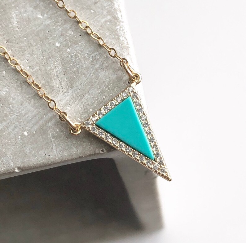 Petite Pave Triangle Gemstone Necklace...mint Turquoise - Etsy