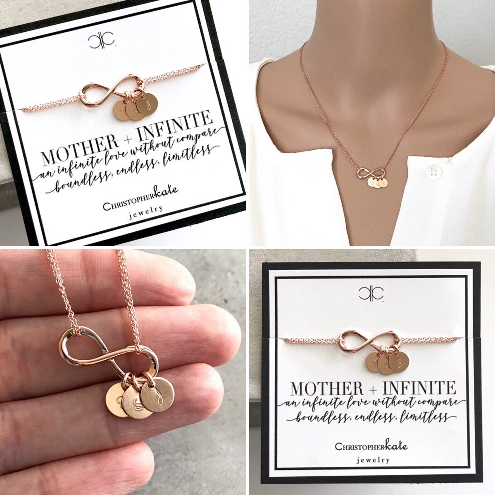 Rose Gold Mother's Infinity Necklace With Monogrammed - Etsy