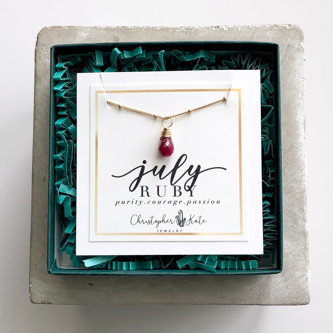 Juli Birthstone Ruby Drop Edelsteen ketting, verjaardag, bruidsmeisje ...