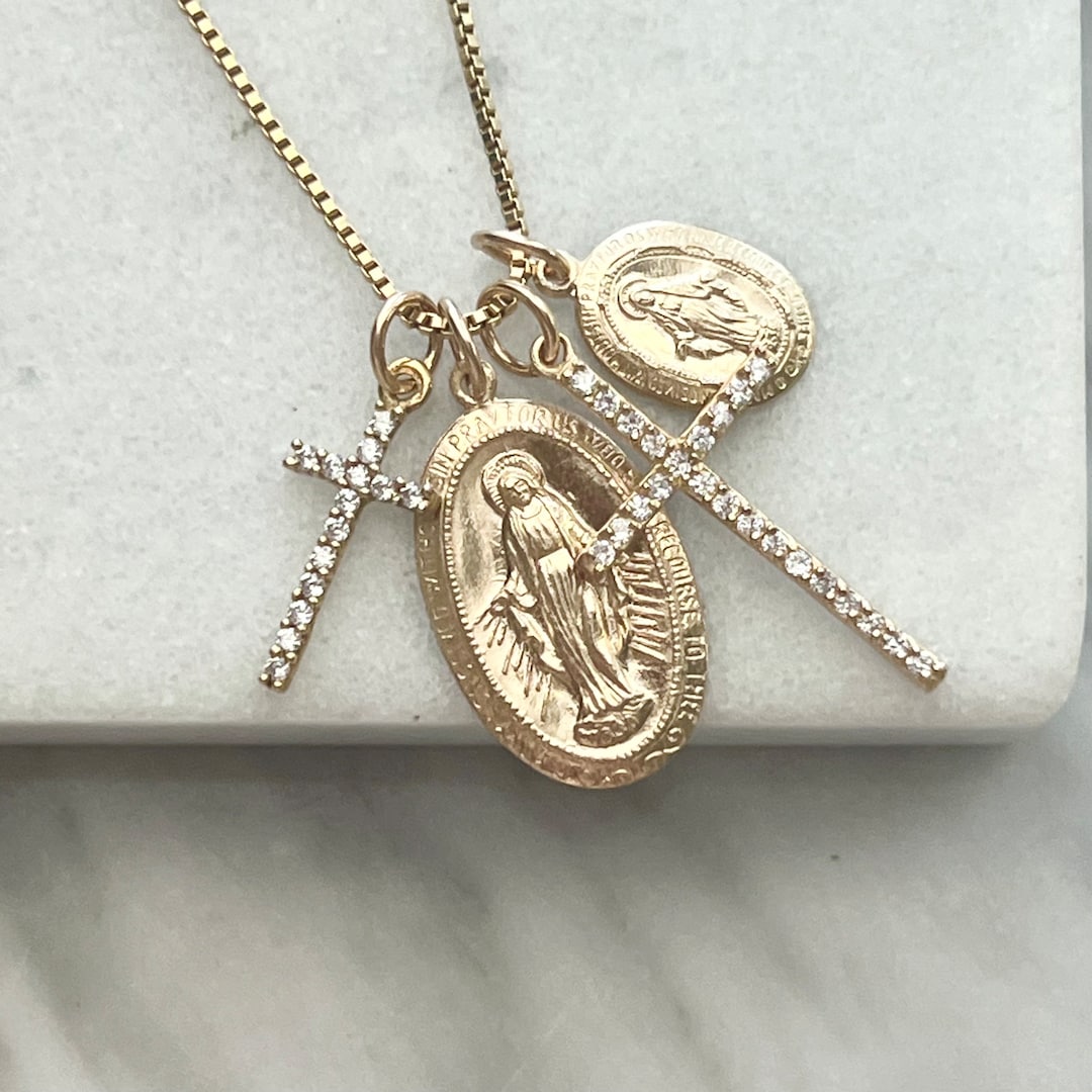 Religious Medallions With Pave CZ Crosses - Etsy