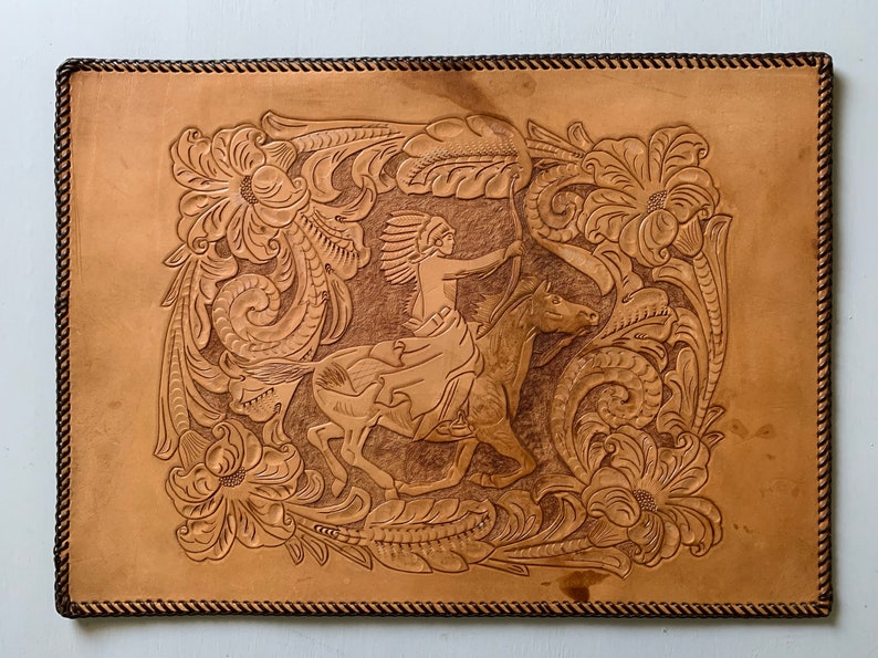 Tooled Leather Mat Vintage Craft - Etsy