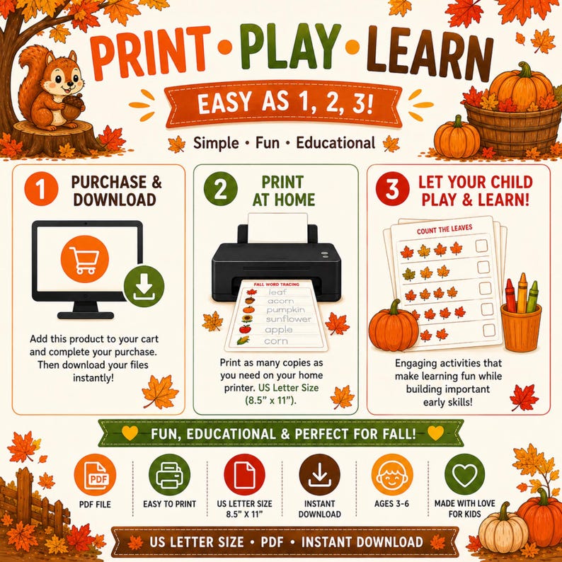 Fall Activity Pack for Kids, Fall Preschool Worksheets, Autumn ...