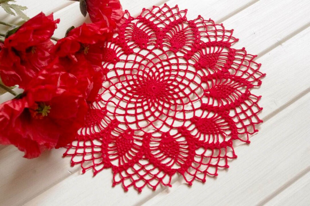 Crochet Doily Red Handmade Cotton Crochet Doily Lace Doily Crochet ...