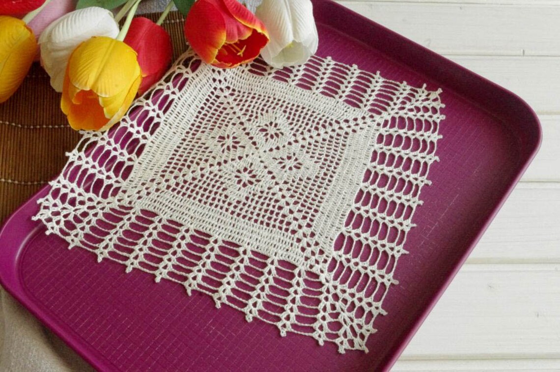 Crochet Doily Square Doilies 12x12 Inches Linen Crochet - Etsy