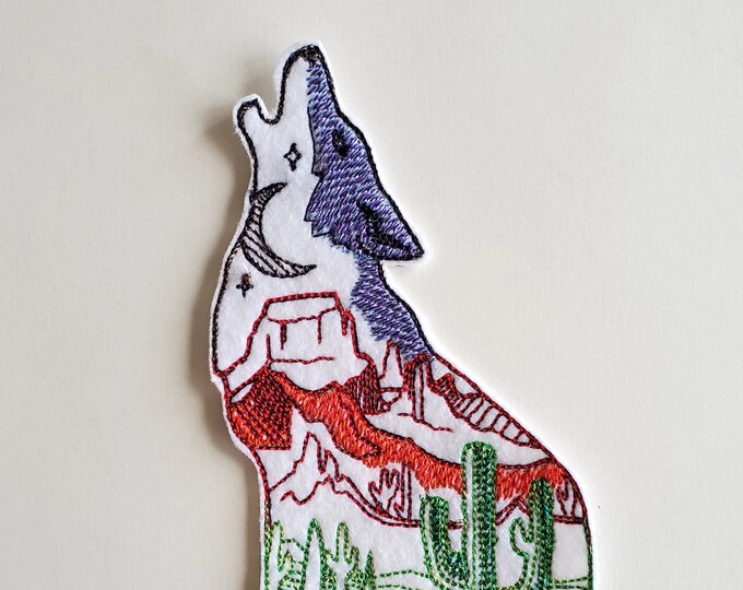 Wolf Coyote Southwestern Landscape Embroidered Patch Iron on 7" - Etsy