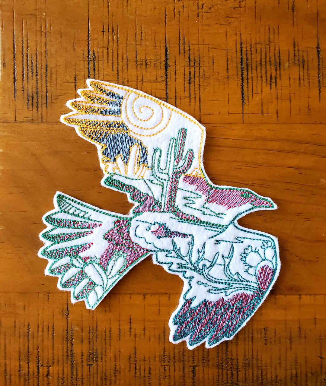 Eagle Hawk Southwestern Landscape Embroidered Patch Iron on Large 6.5 ...