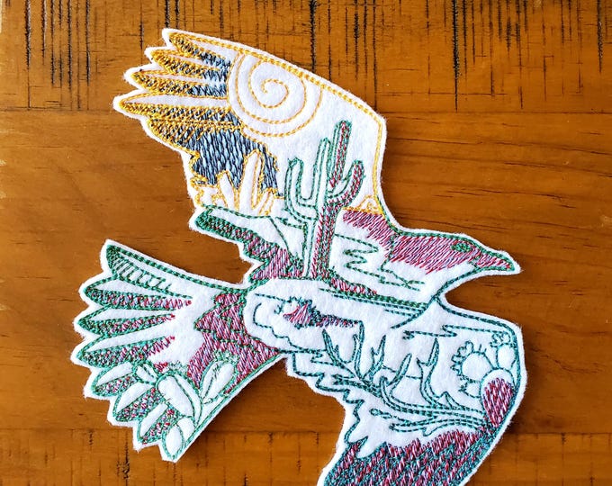 Eagle Hawk Southwestern Landscape Embroidered Patch Iron on Large 6.5 ...