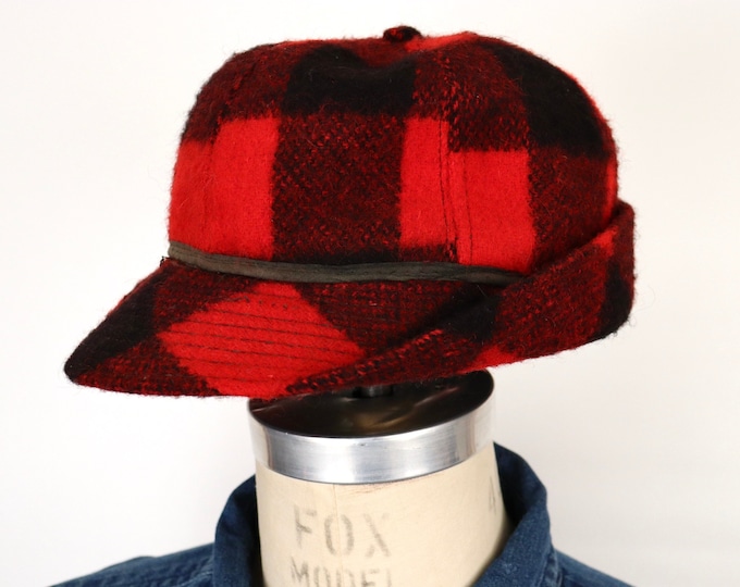 1950s Woolrich Hunting Hat in Red & Black Buffalo Check Wool Flannel ...
