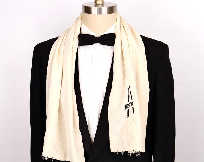 1940s-50s Ivory Opera Scarf W/ Black & White Embroidery Design / Men's ...