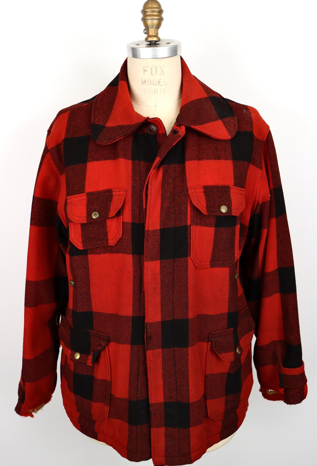 1950s-60s Woolrich Hunting Coat in Red & Black Plaid / Men's Extra ...
