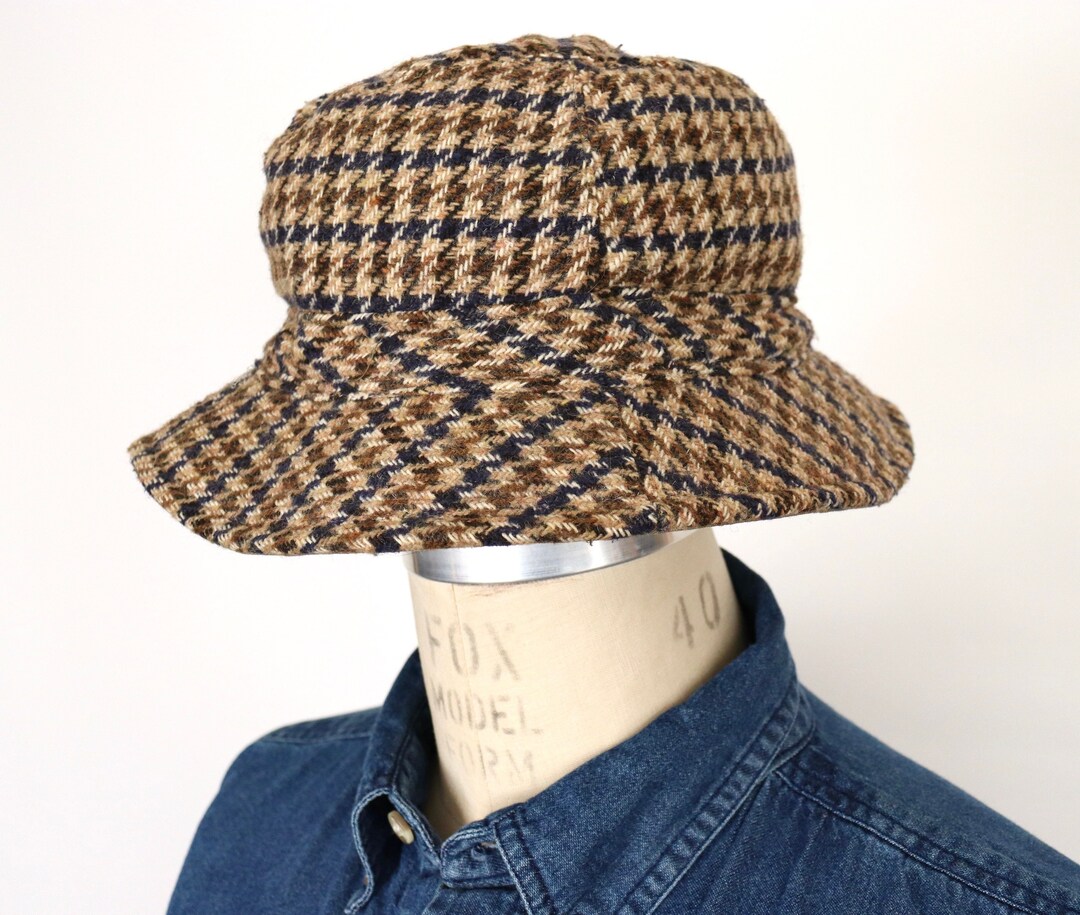 1970s-80s Houndstooth Tweed Bucket Hat With Khaki Lining / - Etsy