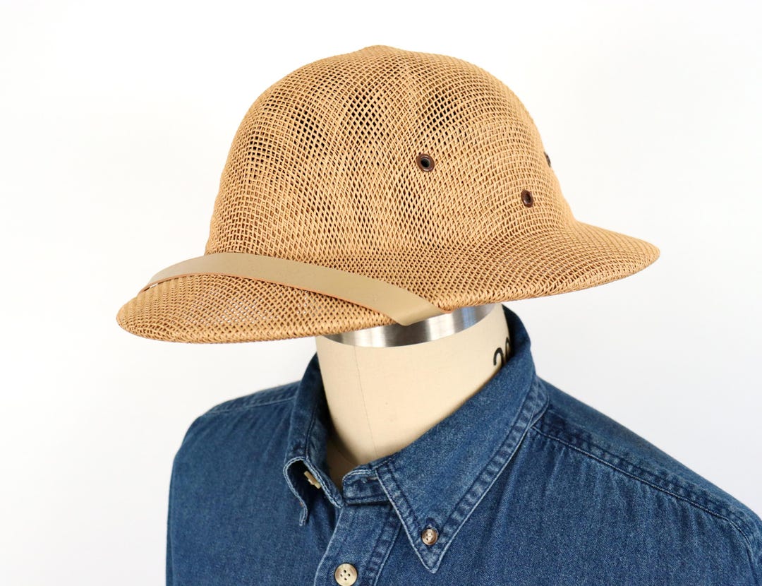 Authentic! Classic! 1980s Safari Pith Helmet or Hard Straw Hat With ...