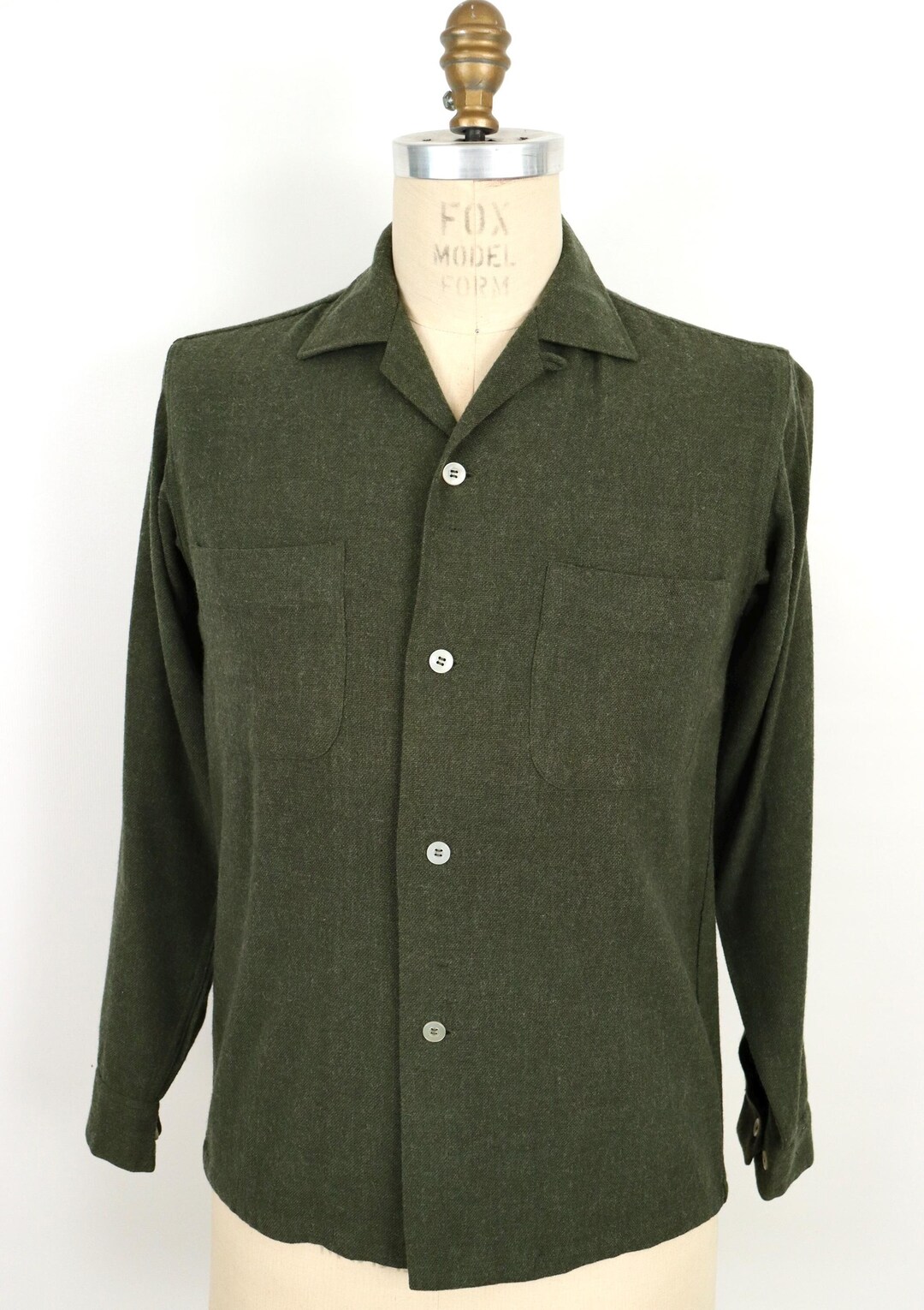 1950s Olive Green Wool 'camp Shirt' With Loop Collar / Men's Small - Etsy