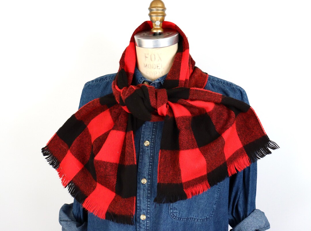 1980s Buffalo Check Scarf in Classic Red & Black Pattern - Etsy