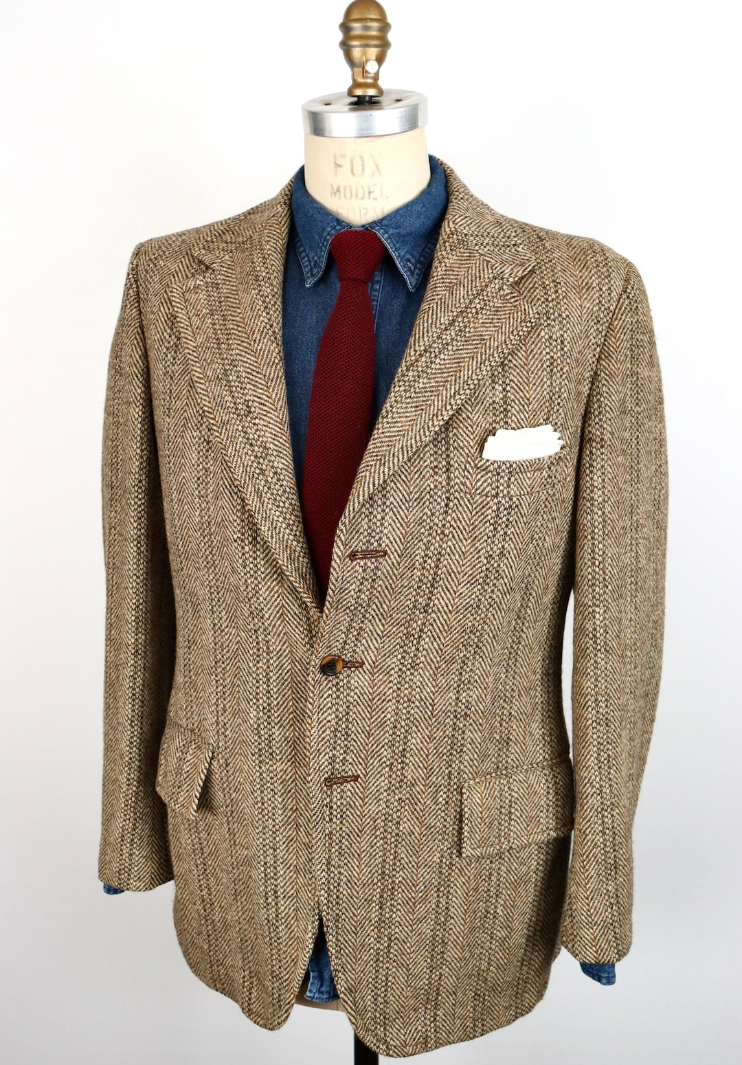 1970s Harris Tweed Sport Coat With Herringbone Stripe Pattern Wool & 3 ...