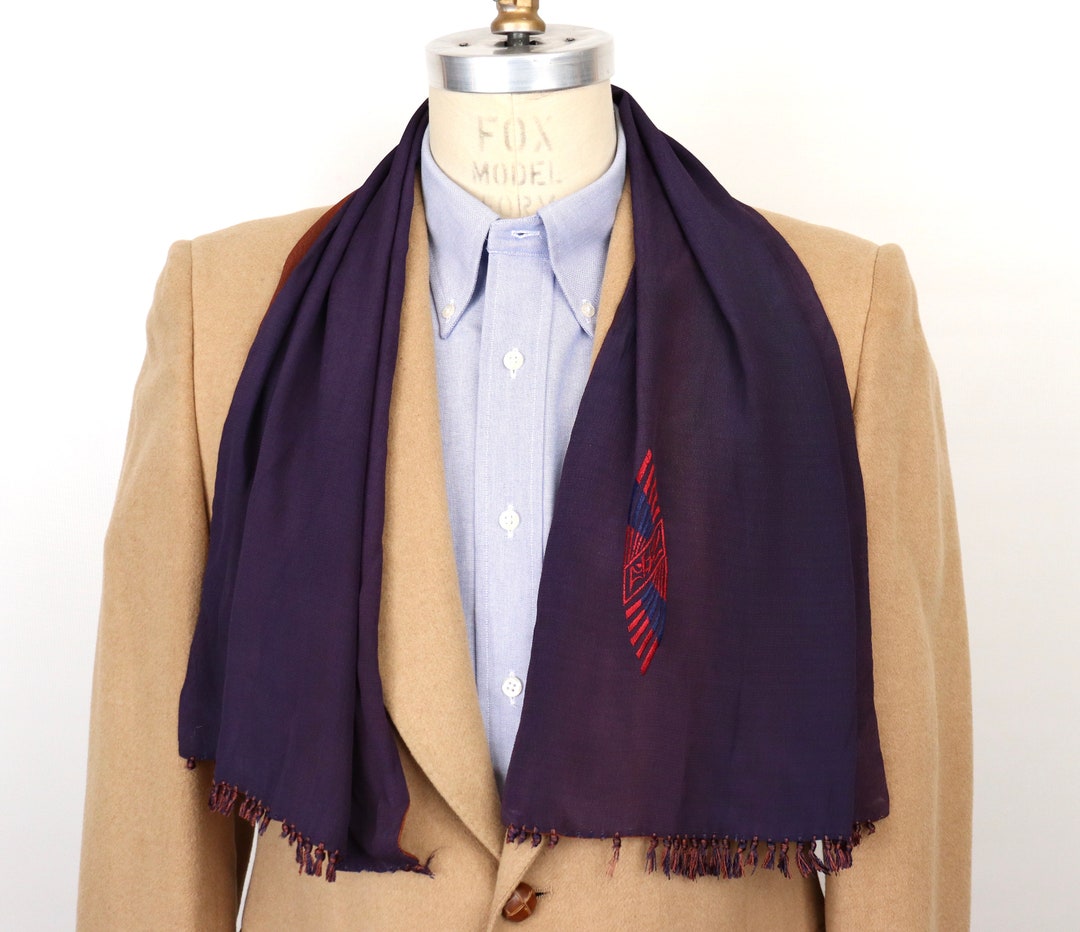 1930s-40s Men's Formal Scarf With Embroidered, Reversible Plum or ...
