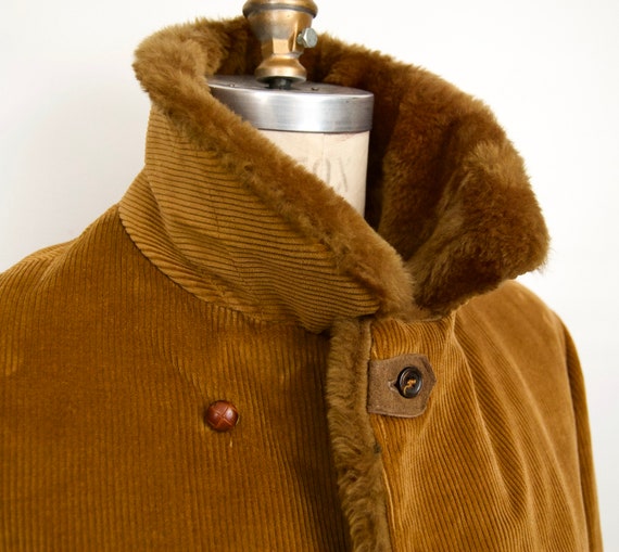 1970s Corduroy Trench Coat w/ Faux Fur Collar & Linin… - Gem