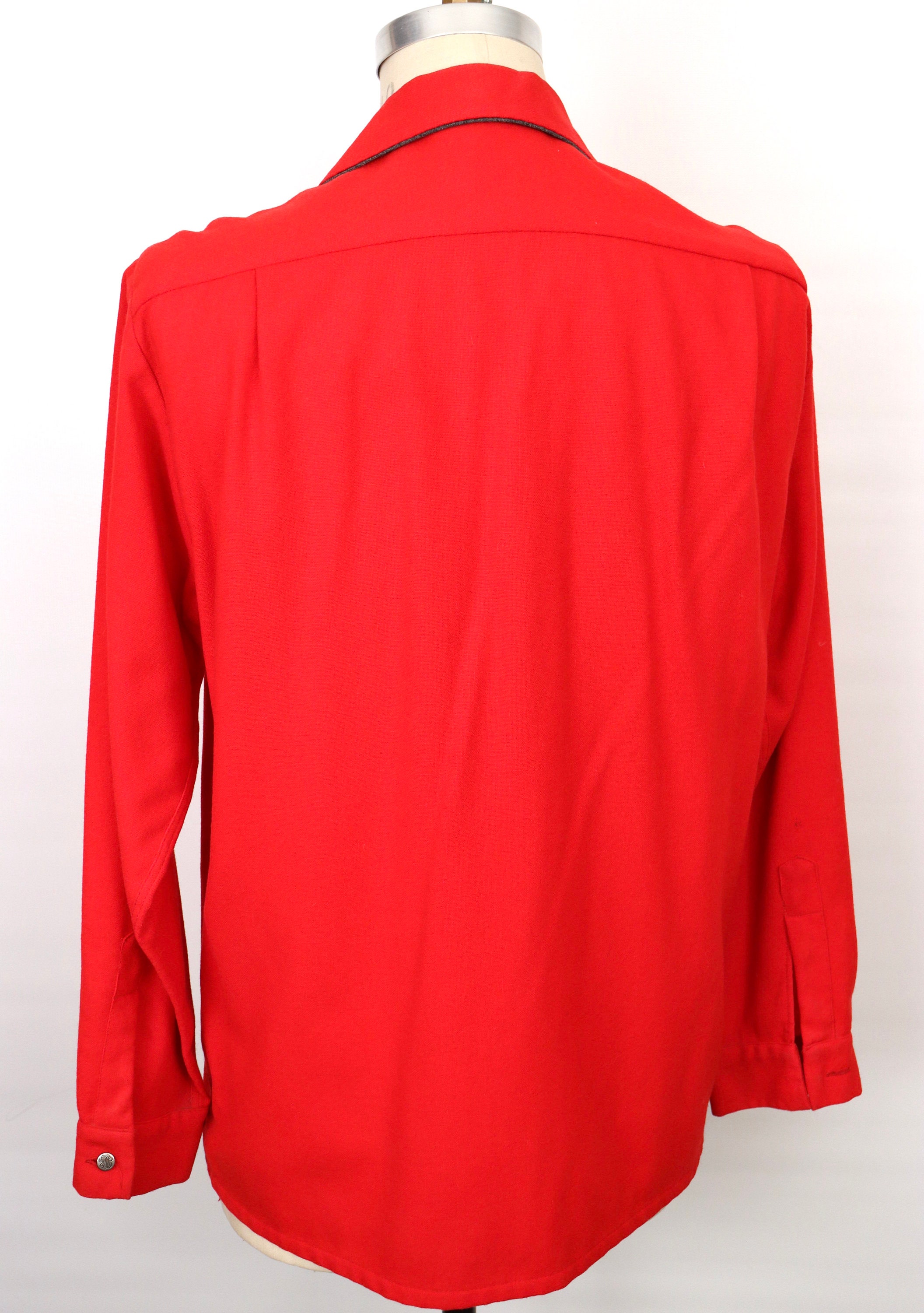 Vintage 50s Red Wool Camp Collar Shirt With Embroidered Pocket Crest ...
