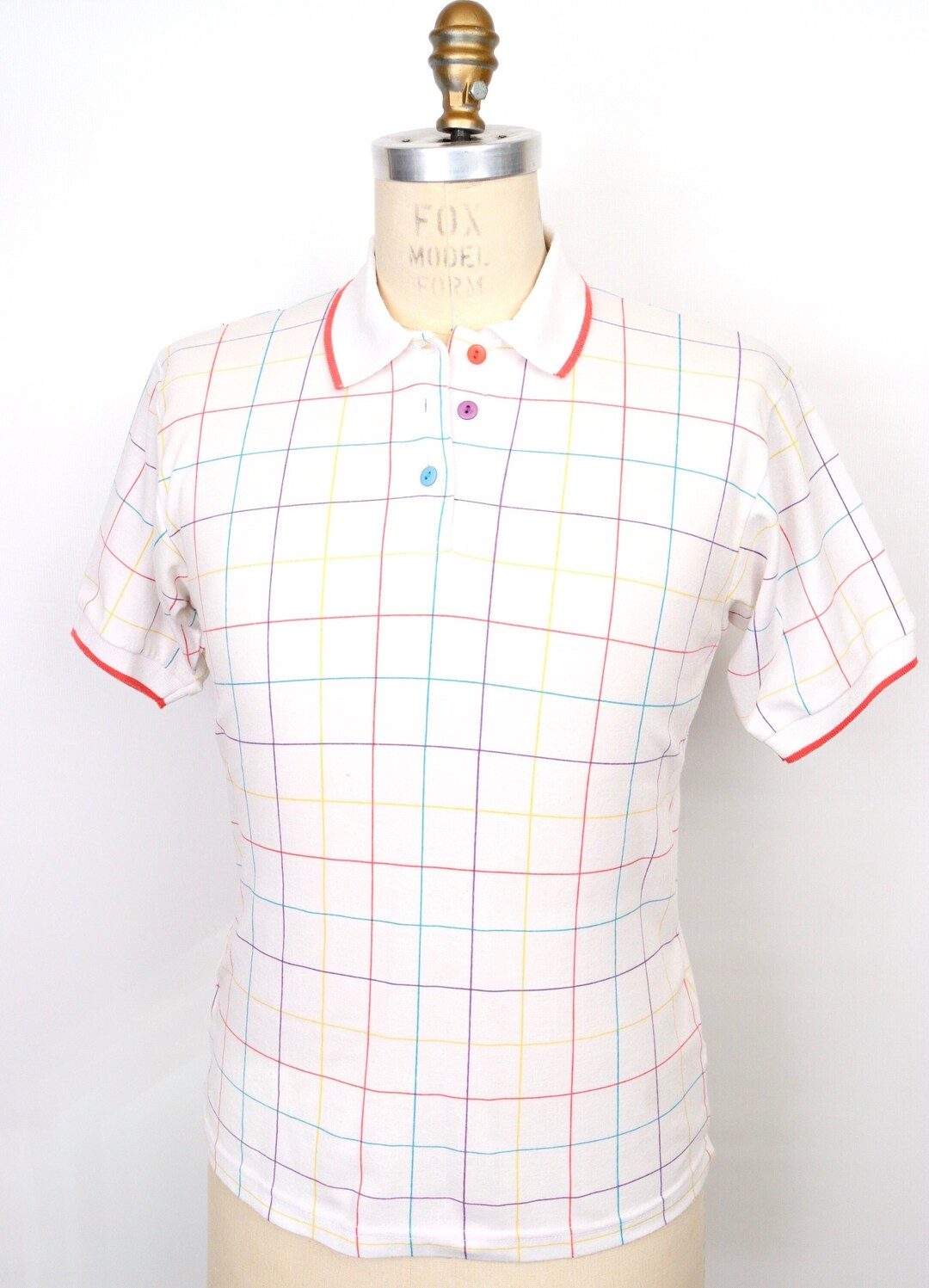 1980s Windowpane Plaid Polo Shirt / Women's Large -- Men's Small - Etsy