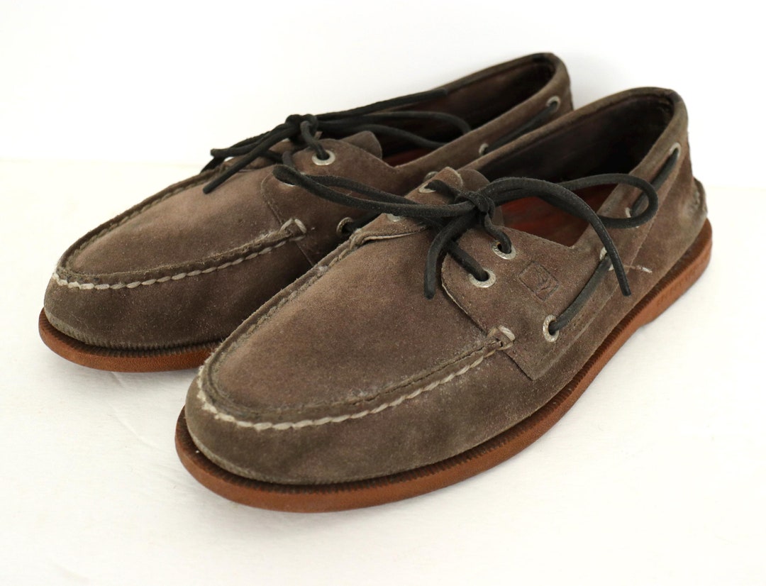 Sperry Top-sider Grey Suede Boat Shoes With Red Soles / US Mens 8.5 - Etsy