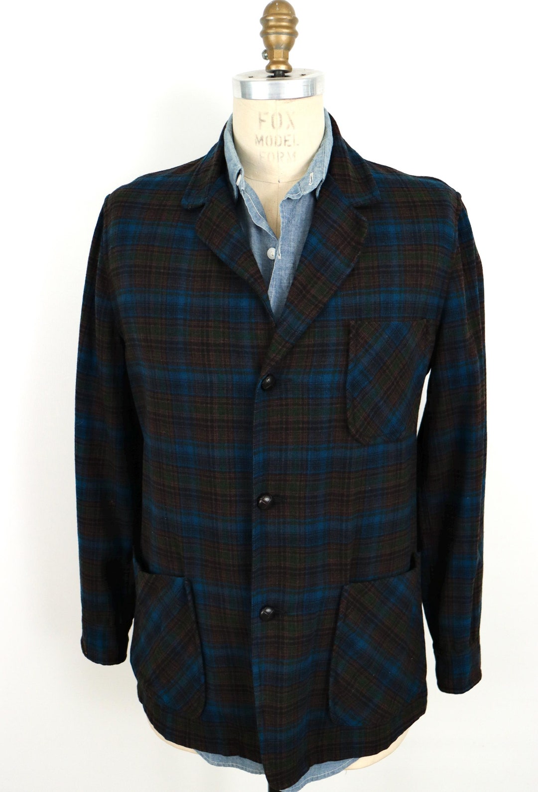 1960s Pendleton Plaid Wool "49er"-style Sport Jacket With Leather ...