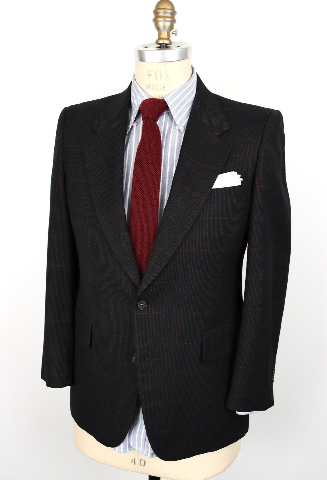 1980s Charcoal Gray Wool Sport Coat With Windowpane Plaid & Pinstripe ...