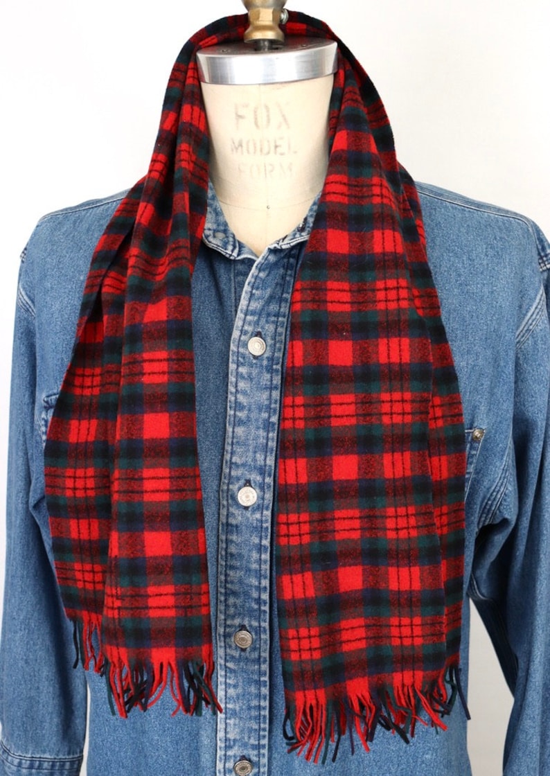 1970s-80s Pendleton Plaid Wool Scarf in Red, Navy Blue, Green & Black ...
