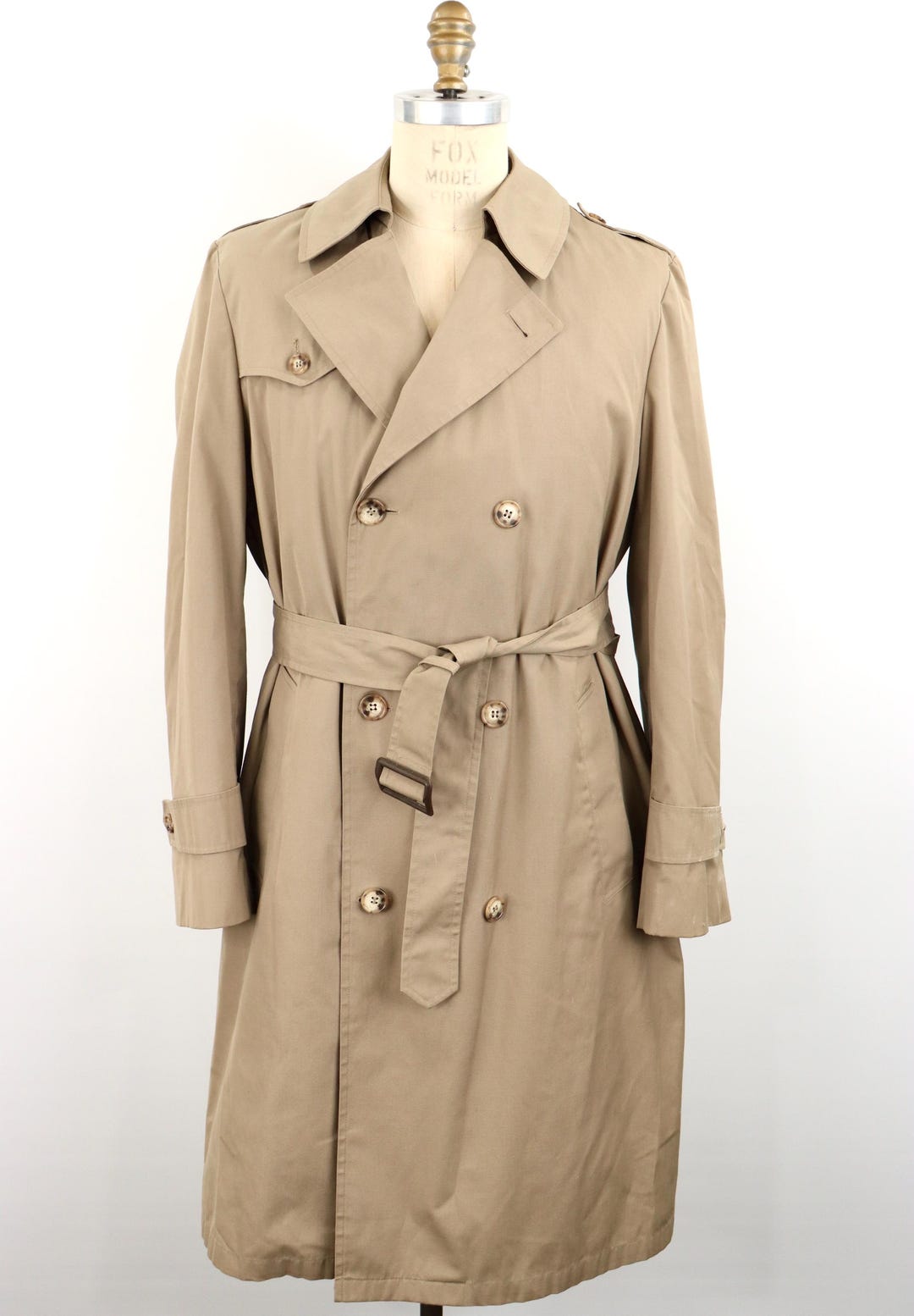 1980s Khaki Trench Coat / Belted, Double Breasted Tan Raincoat With ...