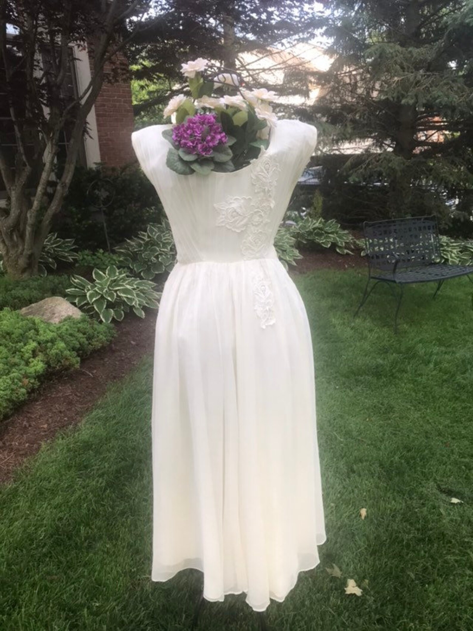 Vintage Classic Cream Tea Dress With Lace, Tea Party, Vintage 1940s ...