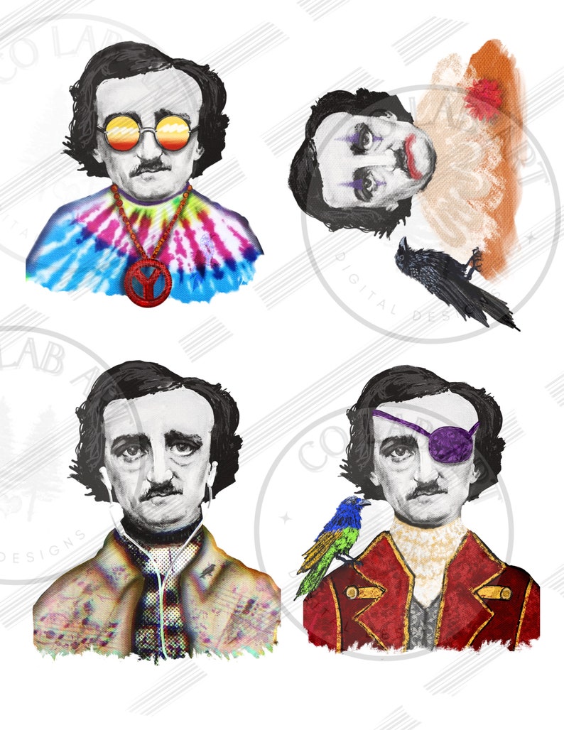 Poe, Hand Drawn, Collage Sheets, Collage Papers, Raven, Atcs, Aceos - Etsy