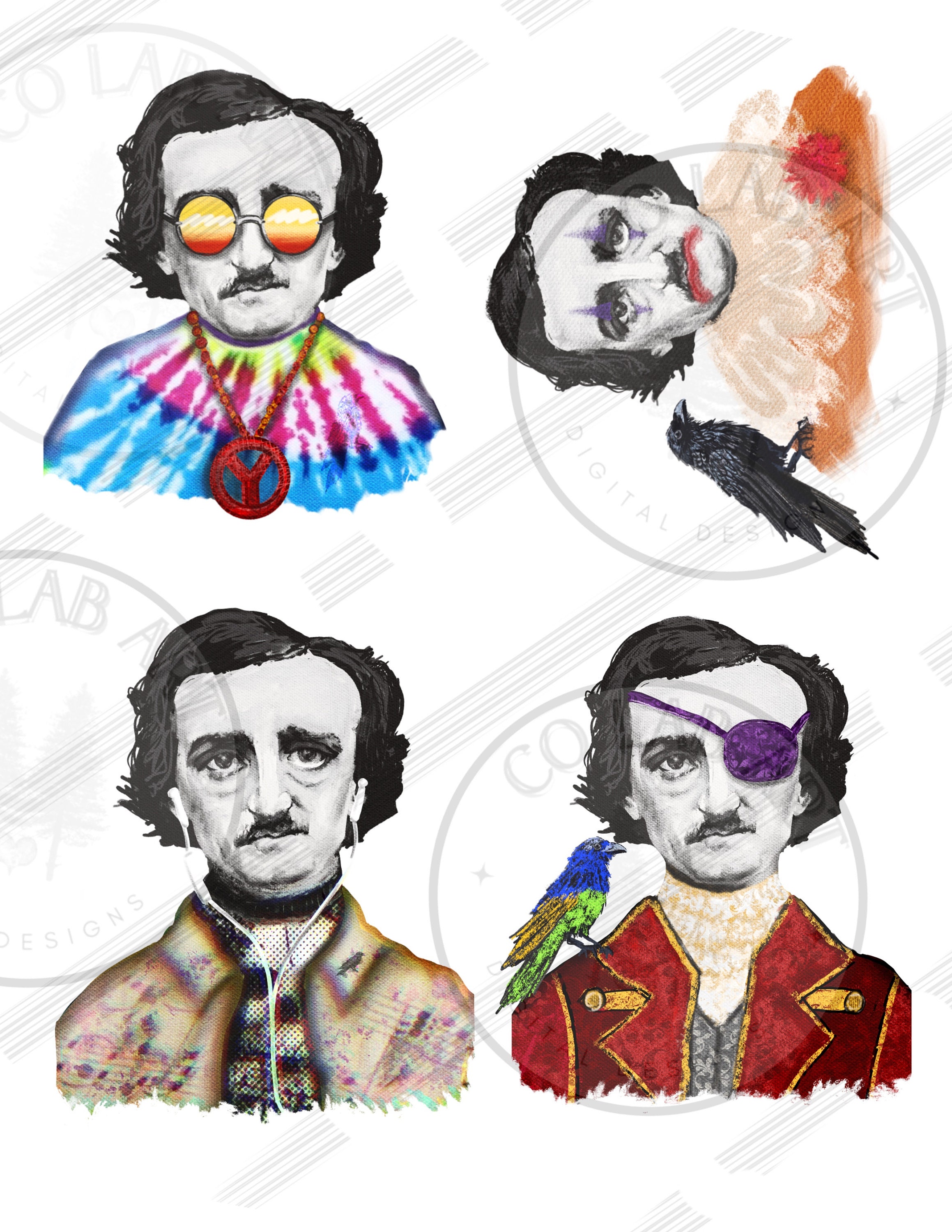 Poe, Hand Drawn, Collage Sheets, Collage Papers, Raven, Atcs, Aceos - Etsy