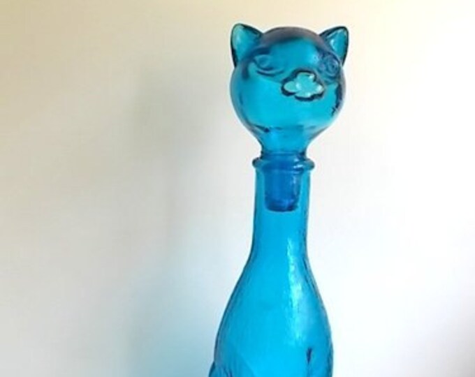 Blue Glass Cat Bottle - Etsy
