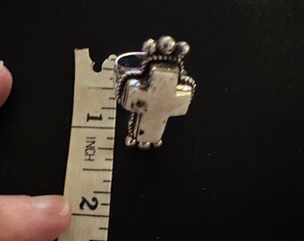 Linda Yazzie Signed Sterling Silver Turquoise Cross Ring Size 9 Native ...