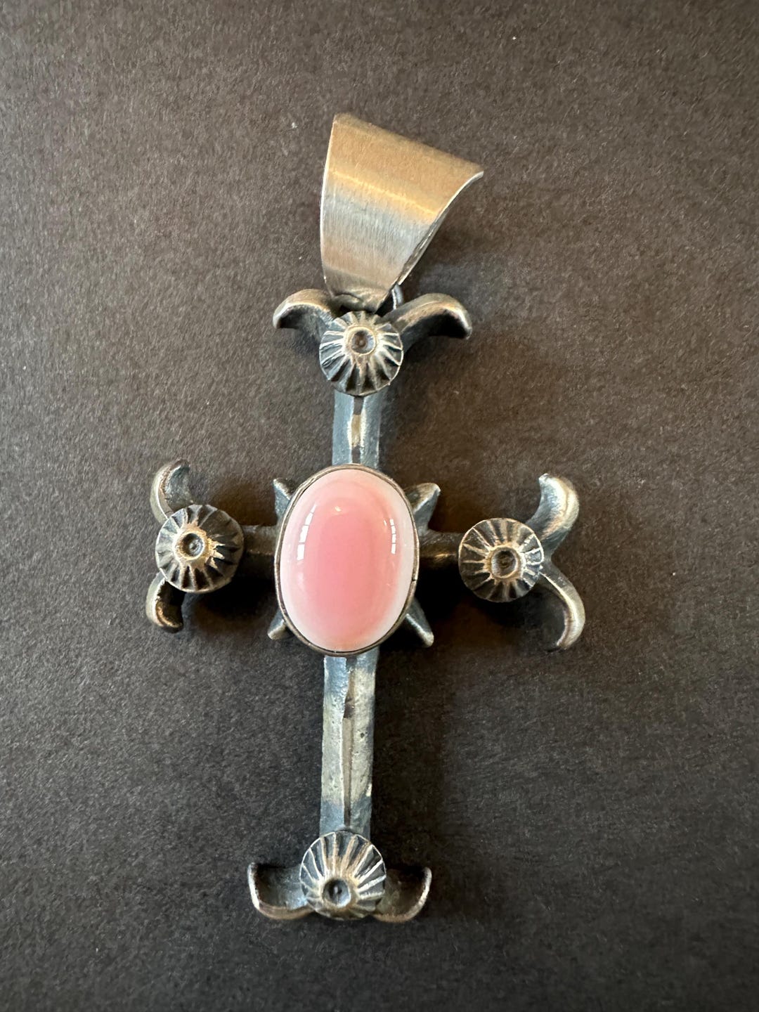 Chimney Butte Sterling Silver Large Cross Queen Pink Conch Southwestern ...