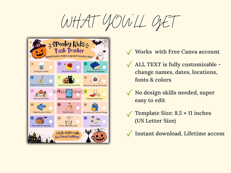 Spooky Season Kids Chore Chart, Printable Daily Task Checklist, US ...