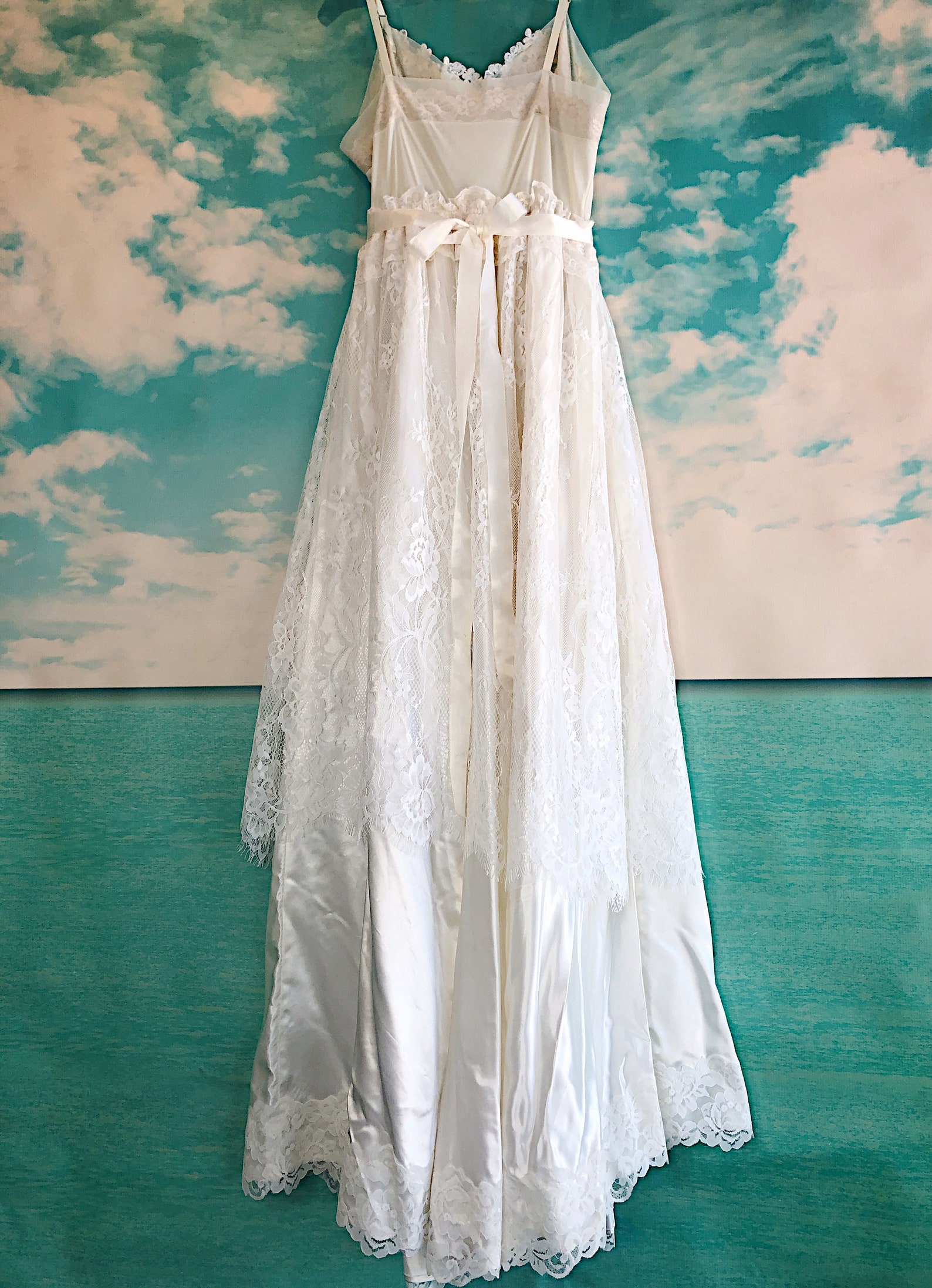Ivory & White Duchess Satin and Eyelash Lace Boho Wedding Dress by ...
