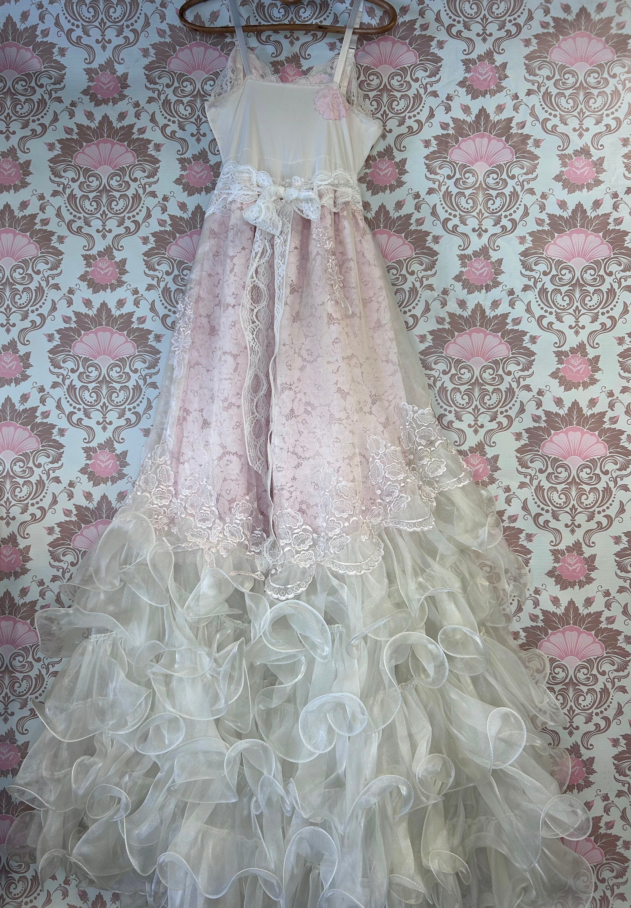 Whisper Pink & Ivory Organza Lace Boho Wedding Dress by Mermaid Miss ...