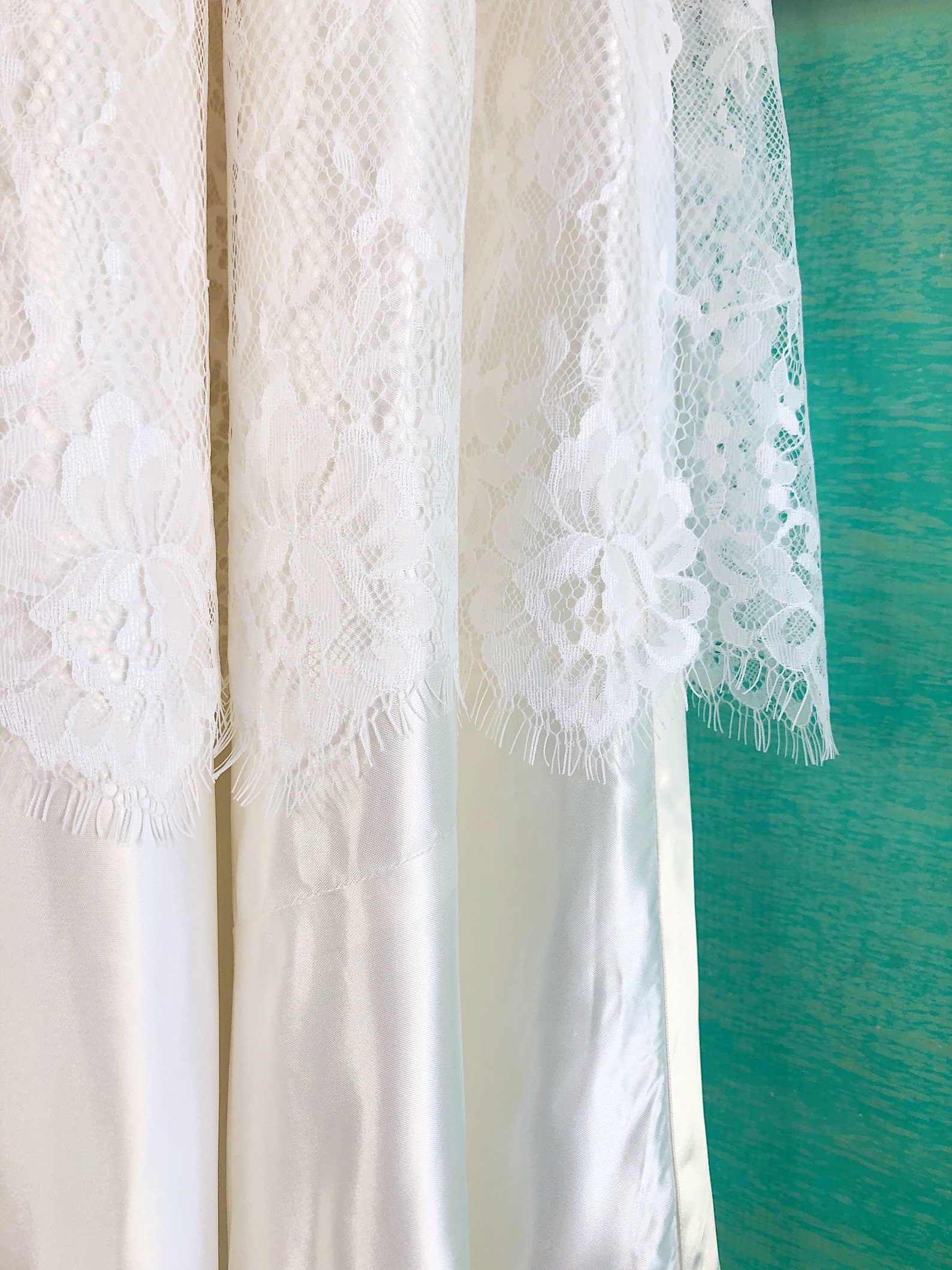 Ivory & White Duchess Satin and Eyelash Lace Boho Wedding Dress by ...