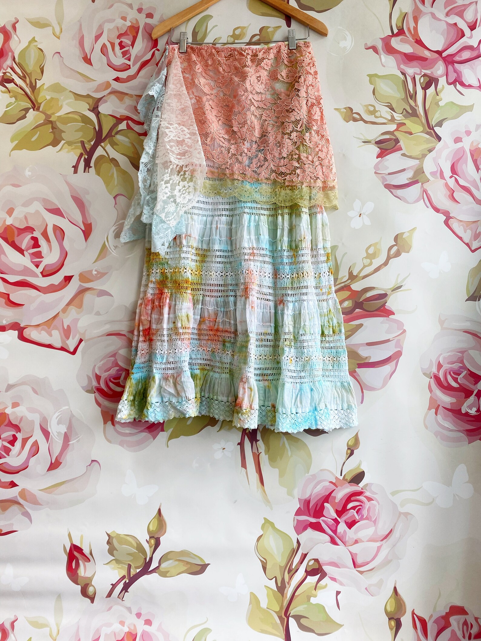 Ice Dyed Cotton & Lace Boho Skirt by Mermaid Miss Kristin - Etsy