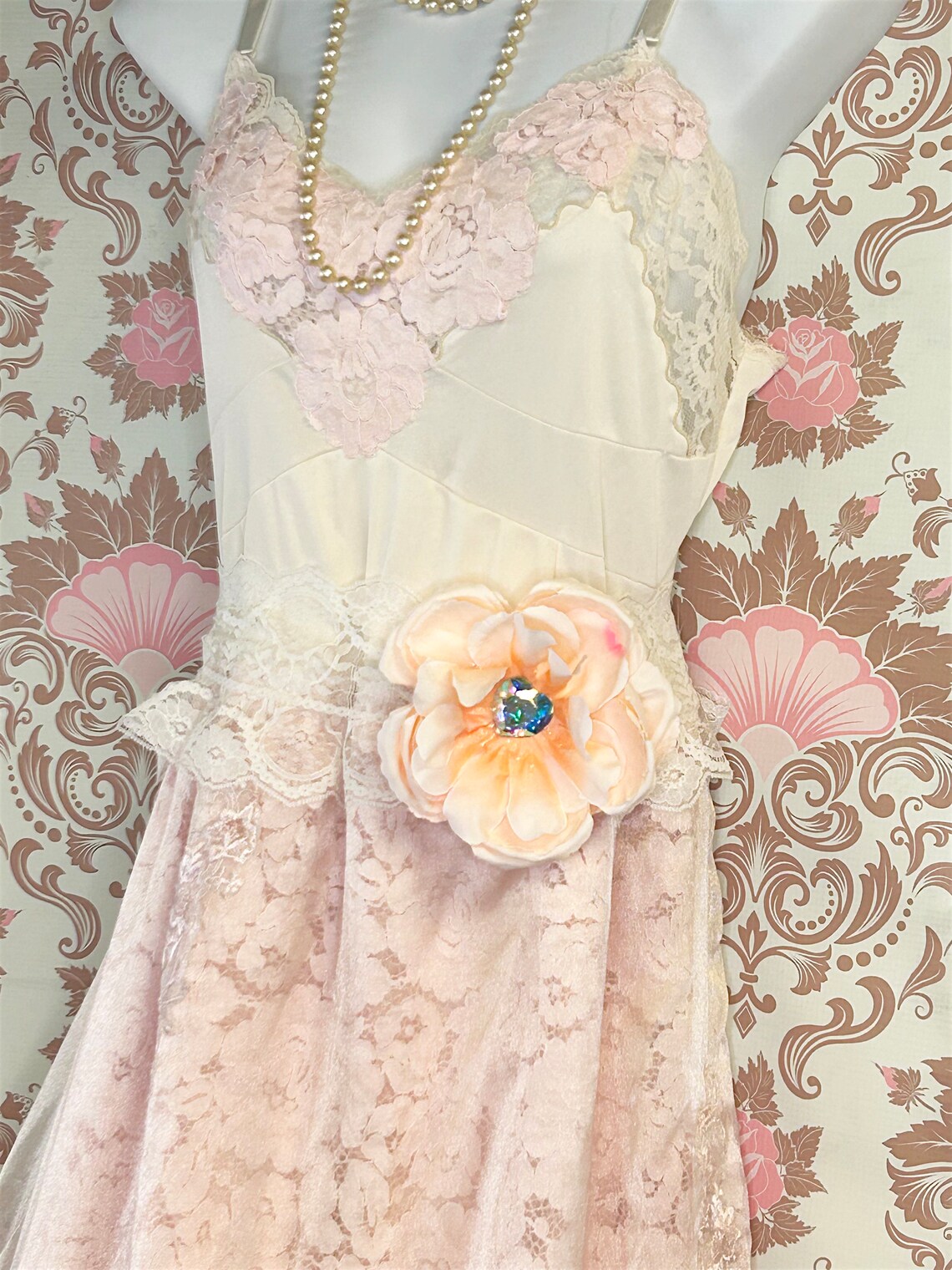Whisper Pink & Ivory Organza Lace Boho Wedding Dress by Mermaid Miss ...