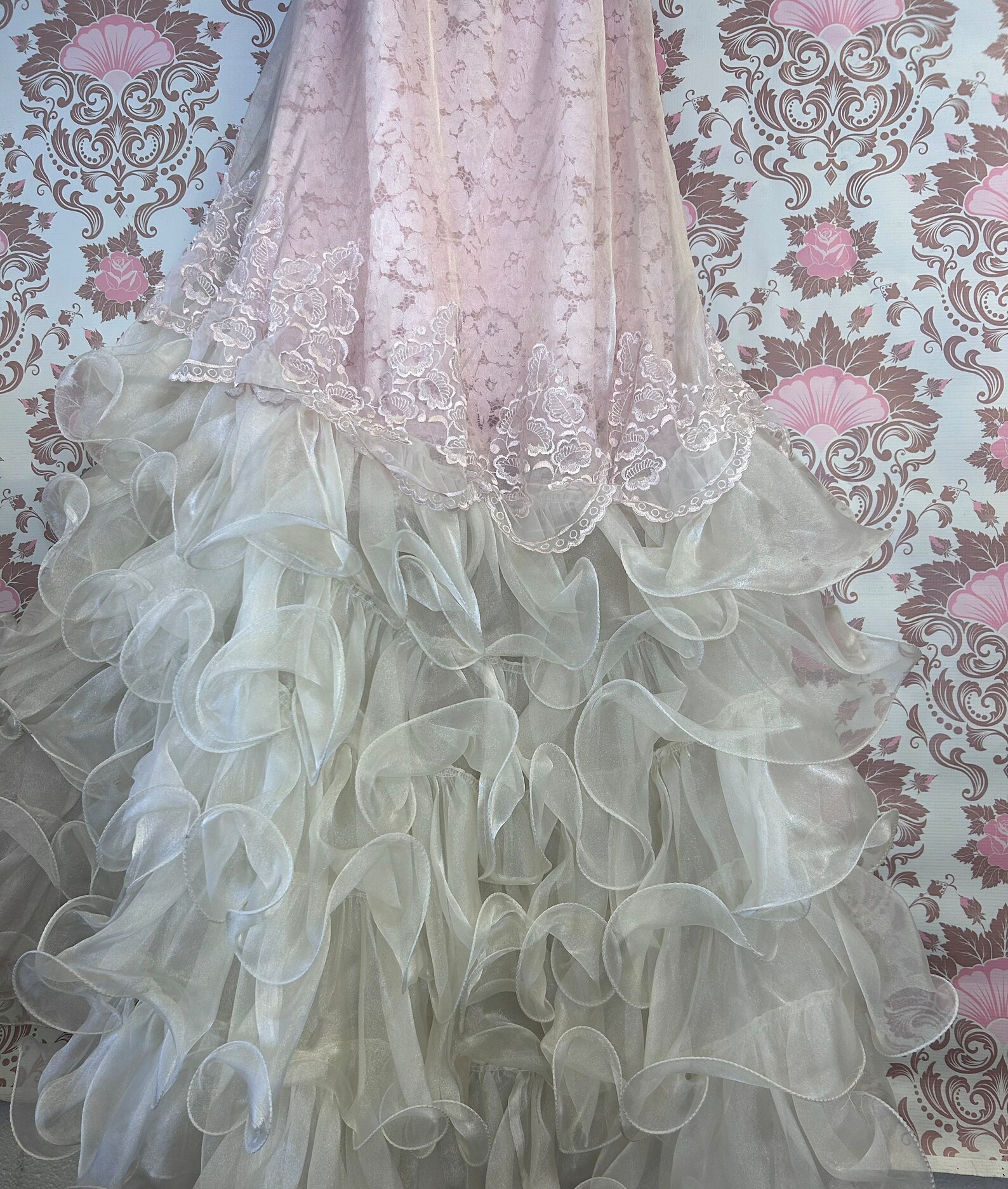 Whisper Pink & Ivory Organza Lace Boho Wedding Dress by Mermaid Miss ...