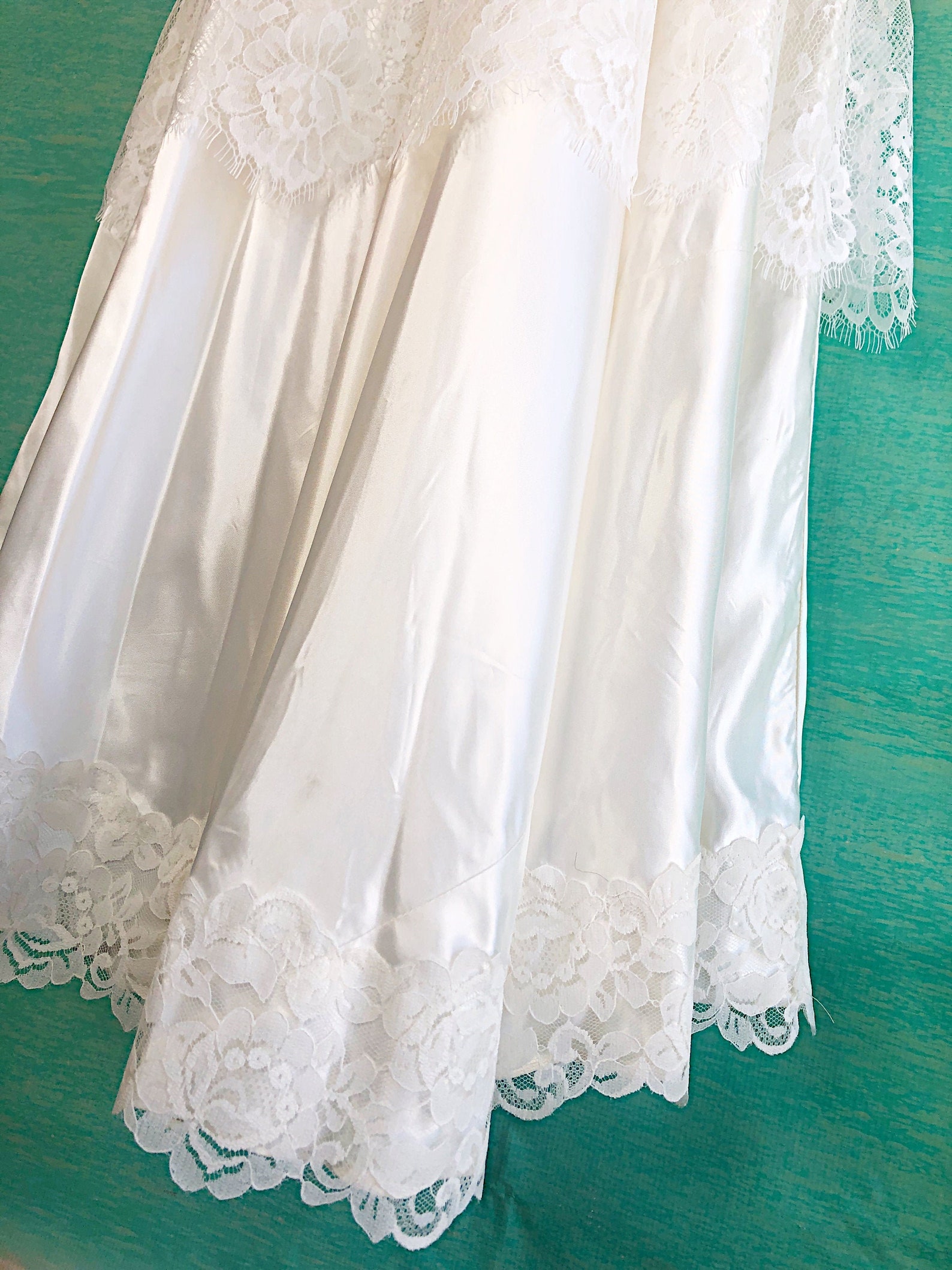 Ivory & White Duchess Satin and Eyelash Lace Boho Wedding Dress by ...
