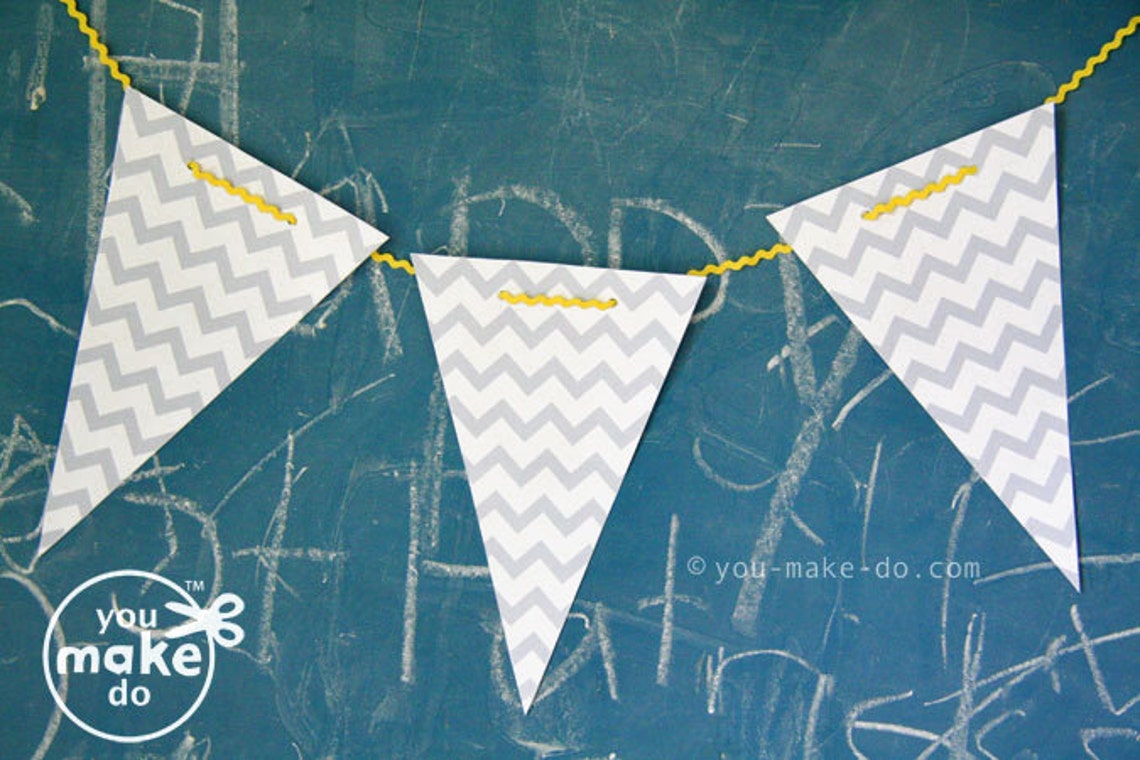 INSTANT DOWNLOAD Grey Chevron Banner Printables Birthday - Etsy
