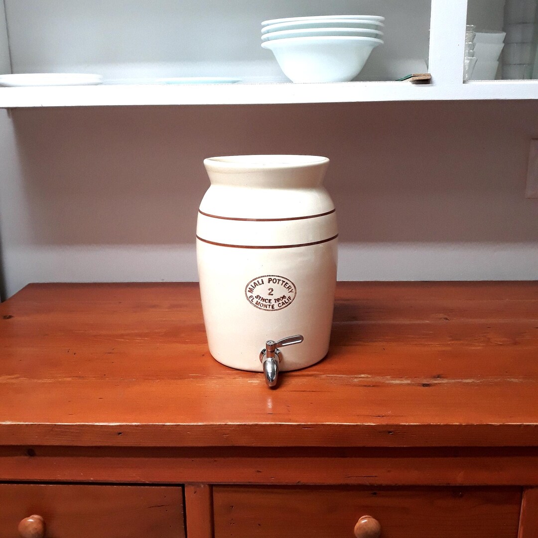 Vintage Miali Pottery 2 USA Water Jug Crock Mixing Bowl Cream With ...
