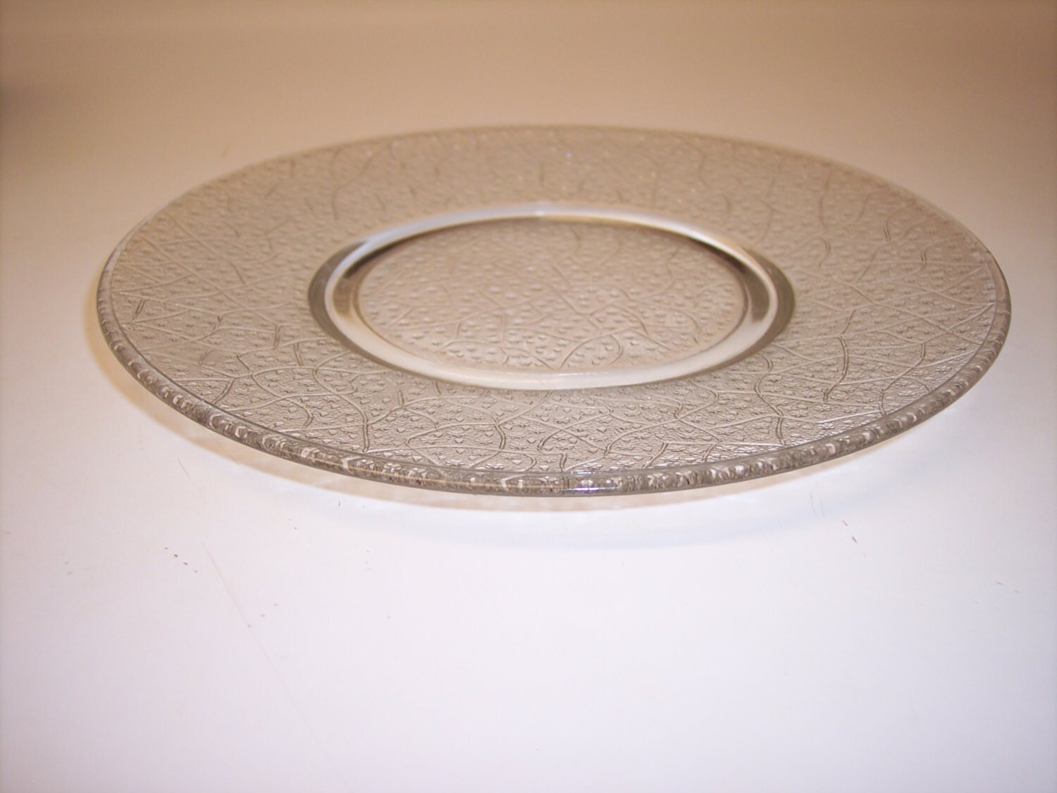 Vintage Pressed Glass Bread Plate Luncheon Plate Flowers and Tear Drops ...