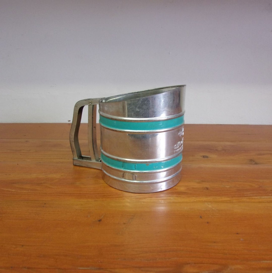 Vintage Foley Sift-chine Flour Sifter With Turquoise Stripes 1950's ...