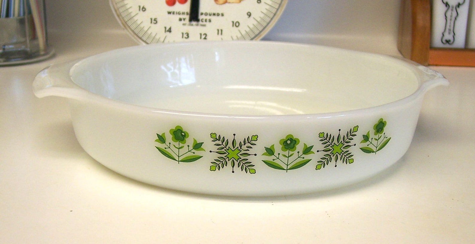 Vintage Fire King Anchor Hocking Meadow Green Cake Pan Retro Milk Glass ...