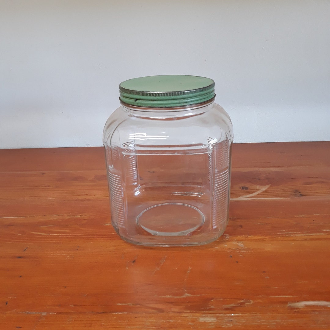 Vintage Glass Hoosier Jar With Green Lid - Etsy