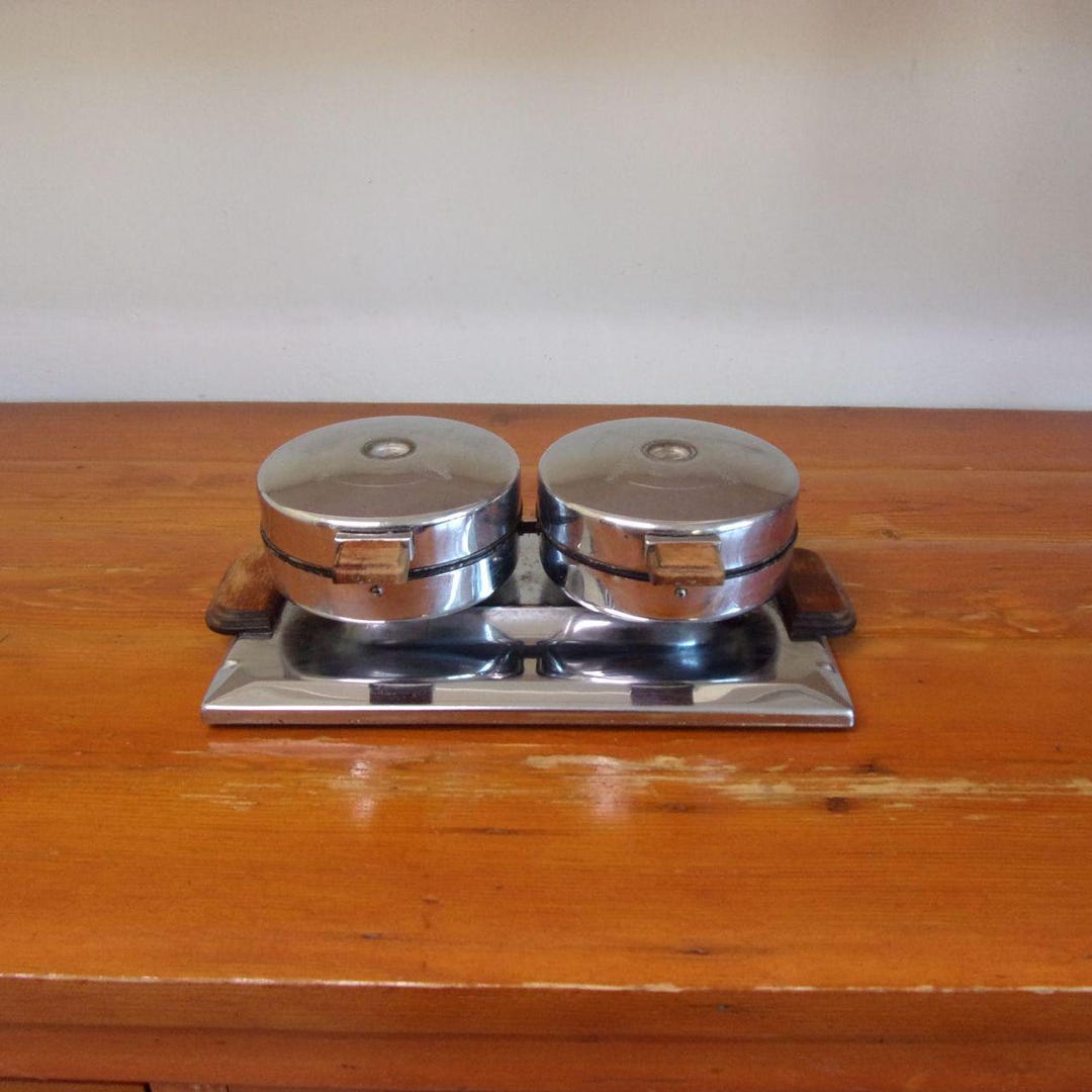 Antique Vintage Dominion Double Waffle Iron Style No 1356 With Wood ...