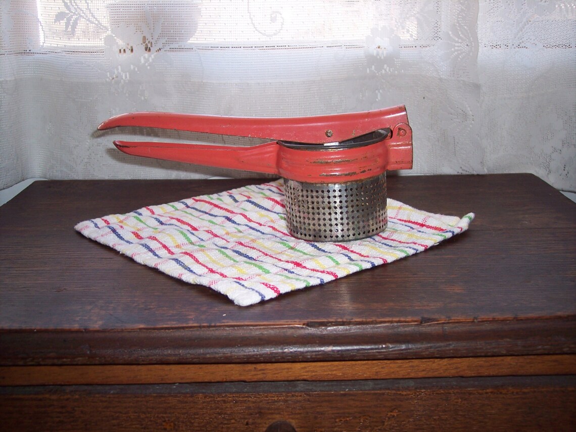 Vintage Potato Ricer Red Enamel Potato Masher Retro Kitchen - Etsy